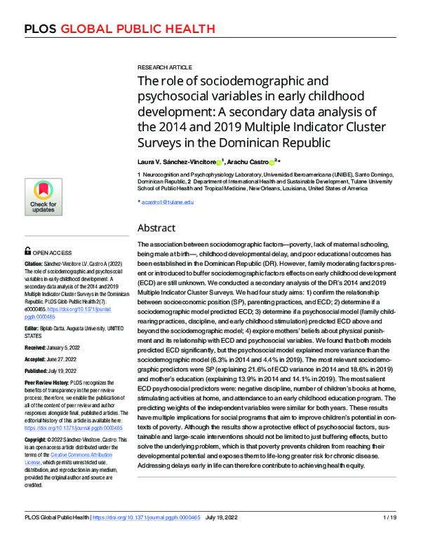 Pdf Sociodemographic And Psychosocial Factors In Ecd