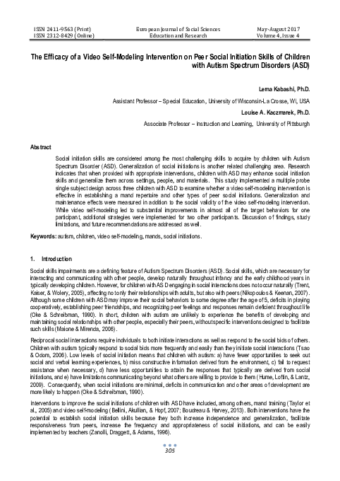 (PDF) The Efficacy of a Video Self-Modeling Intervention on Peer Social ...
