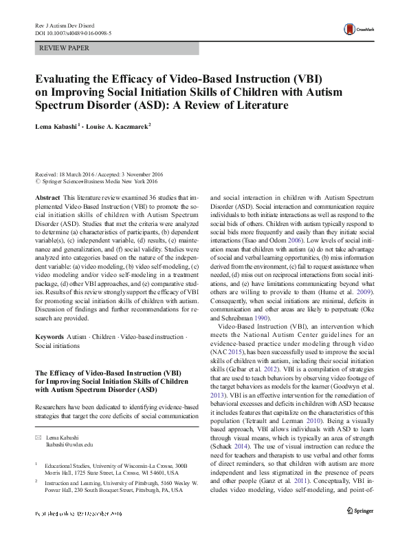 (PDF) Evaluating the Efficacy of Video-Based Instruction (VBI) on ...