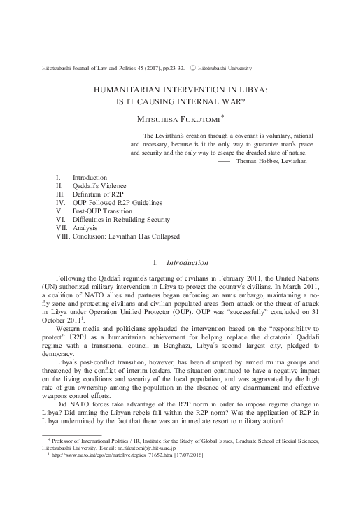 (PDF) Humanitarian Intervention in Libya: Is It Causing Internal War?