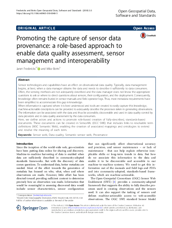 (PDF) Promoting the capture of sensor data provenance: a role-based approach to enable data ...