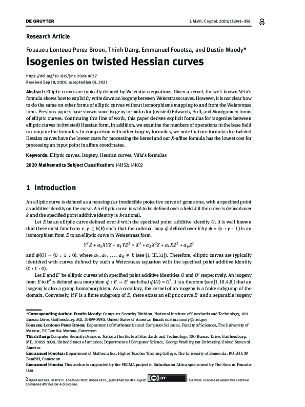 (PDF) Isogenies on twisted Hessian curves