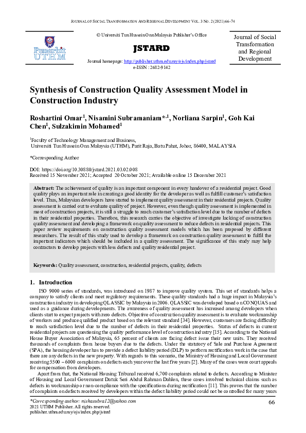 (PDF) Synthesis of Construction Quality Assessment Model in ...