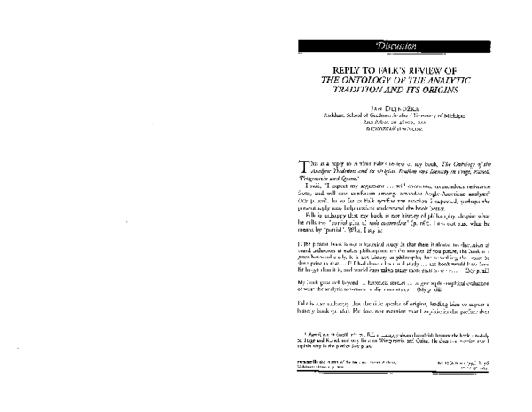(PDF) Reply to Falk's Review of The Ontology of the Analytic Tradition ...