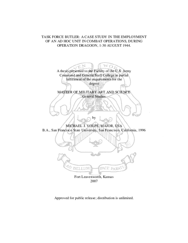 (PDF) Task Force Butler: Ad Hoc Combat Success 1944