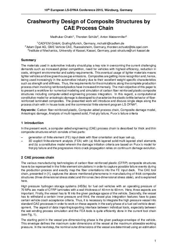 Pdf Crashworthy Design Of Composite Structures By Cae Process Chain