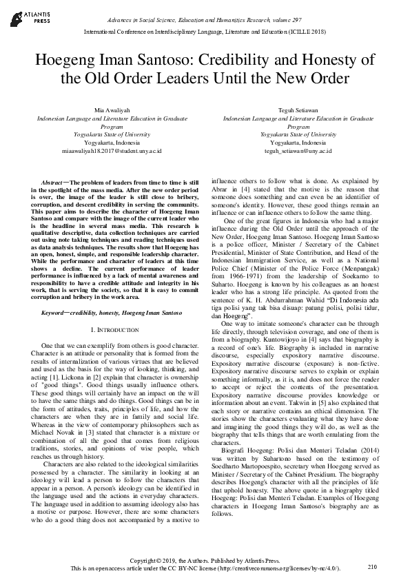 (PDF) Hoegeng Iman Santoso: Credibility and Honesty of the Old Order ...