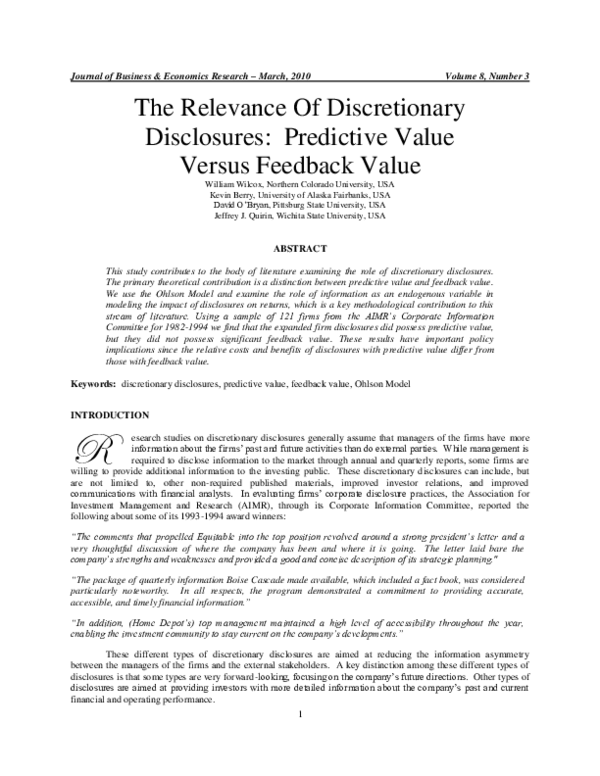 (PDF) The Relevance Of Discretionary Disclosures: Predictive Value ...