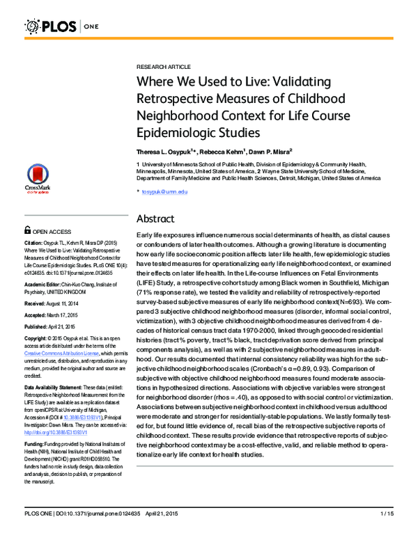(PDF) Where We Used to Live: Validating Retrospective Measures of ...