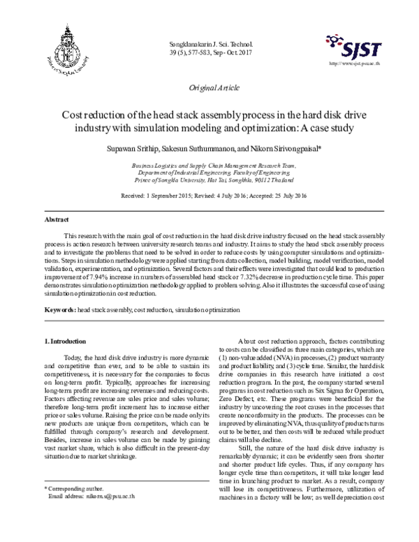 (PDF) Cost reduction of the head stack assembly process in the hard ...