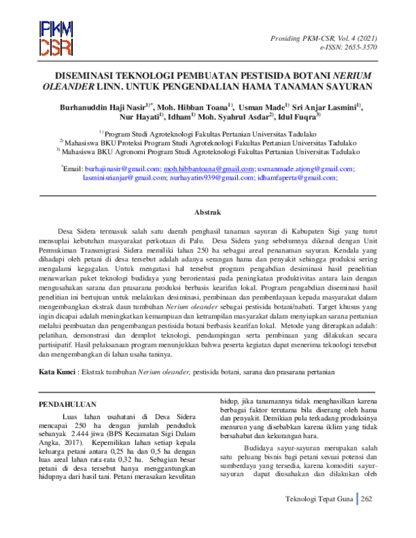 (PDF) Diseminasi Teknologi Pembuatan Pestisida Botani Nerium Oleander ...