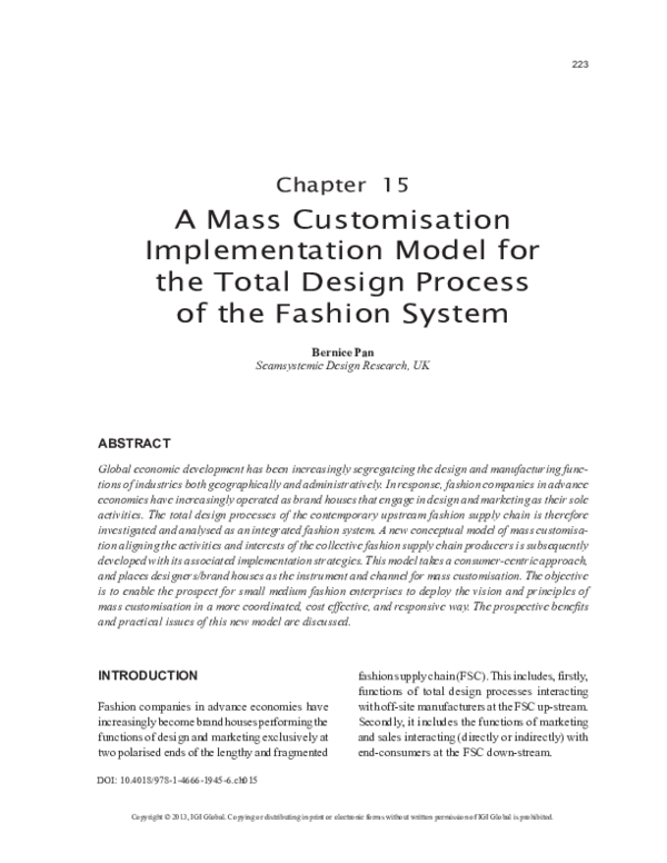 (PDF) A Mass Customisation Implementation Model for the Total Design Process of the Fashion System
