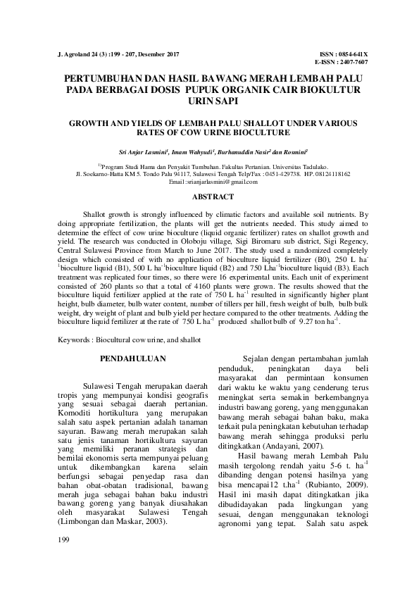 (PDF) Pertumbuhan Dan Hasil Bawang Merah Lembah Palu Pada Berbagai ...