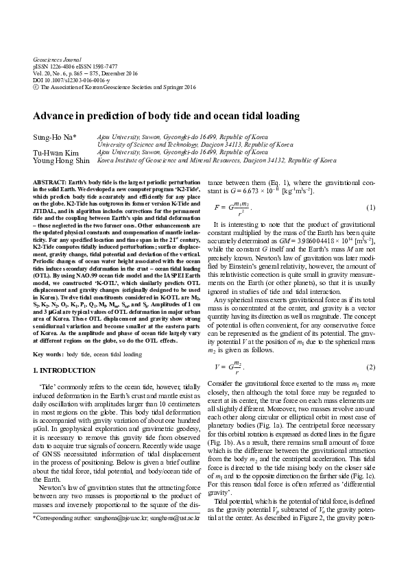 (PDF) Advance in prediction of body tide and ocean tidal loading
