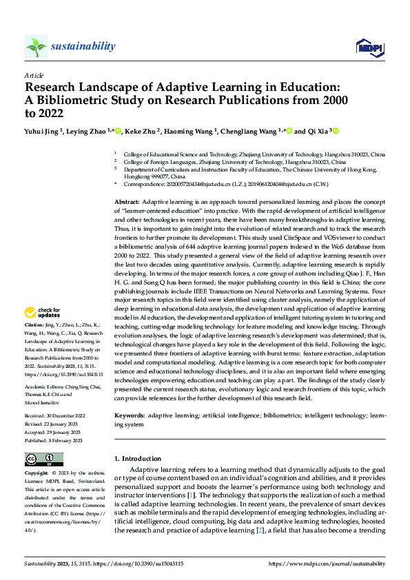 (PDF) Research Landscape of Adaptive Learning in Education: A ...