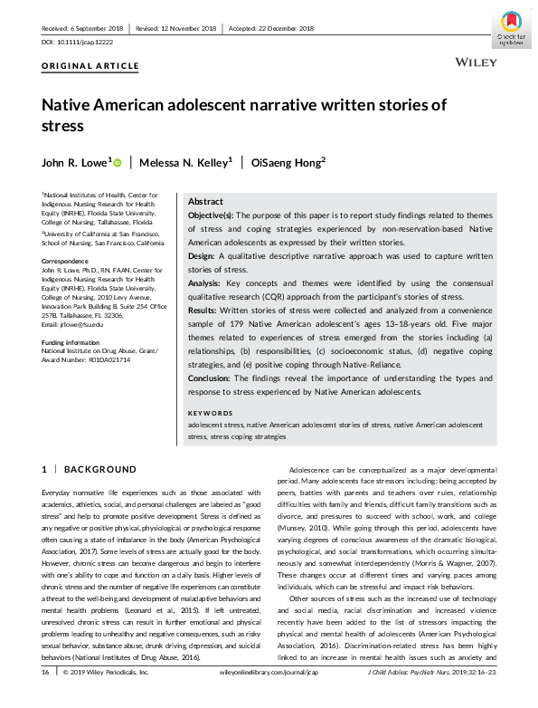 (PDF) Native American adolescent narrative written stories of stress