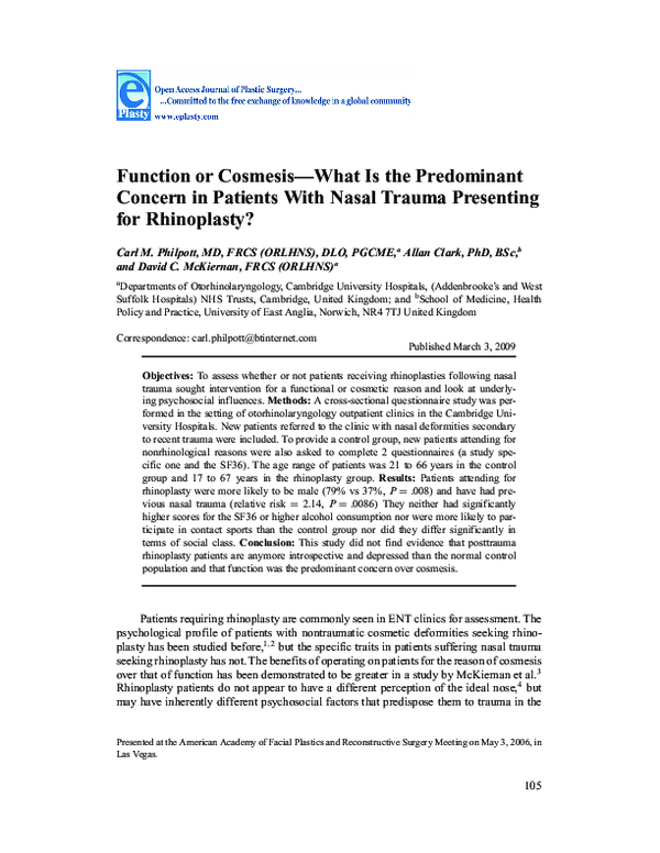 (PDF) Function or cosmesis--what is the predominant concern in patients ...