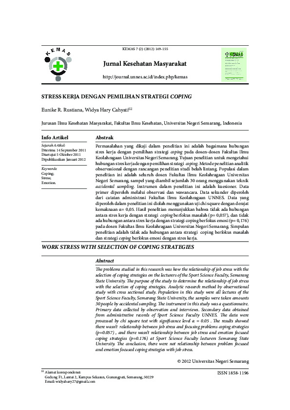 (PDF) Stress Kerja Dengan Pemilihan Strategi Coping