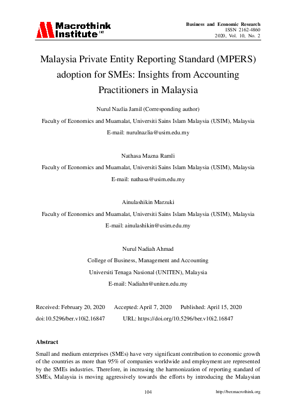 (PDF) Malaysia Private Entity Reporting Standard (MPERS) adoption for ...