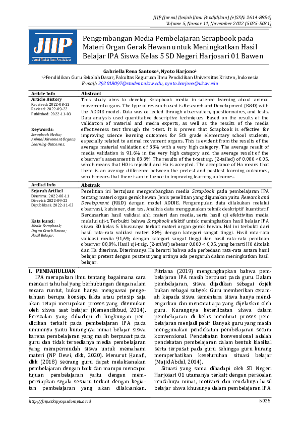 (PDF) Pengembangan Media Pembelajaran Scrapbook pada Materi Organ Gerak Hewan untuk Meningkatkan ...