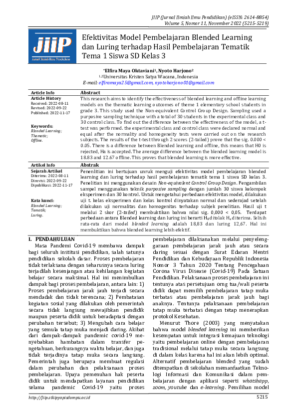 (PDF) Efektivitas Model Pembelajaran Blended Learning dan Luring terhadap Hasil Pembelajaran ...