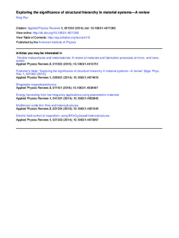 Pdf Exploring The Significance Of Structural Hierarchy In Material Systems—a Review