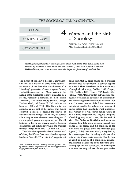 (PDF) Women and the Birth of Sociology
