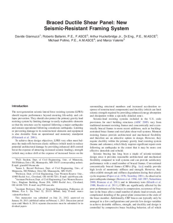 (PDF) Braced Ductile Shear Panel: New Seismic-Resistant Framing System