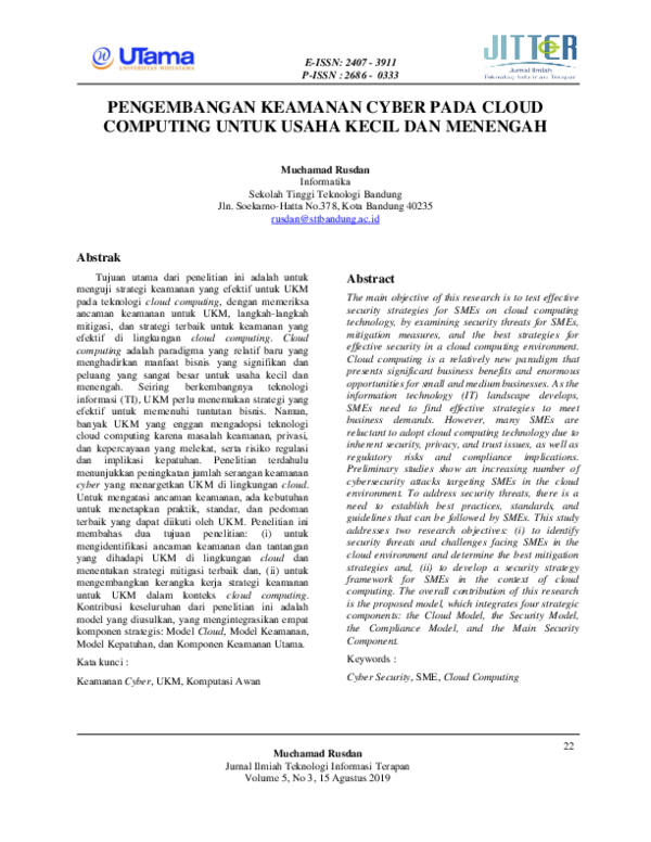 (PDF) Pengembangan Keamanan Cyber Pada Cloud Computing Untuk Usaha Kecil Dan Menengah