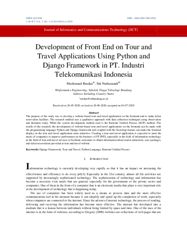(PDF) Development of Front End on Tour and Travel Applications Using ...