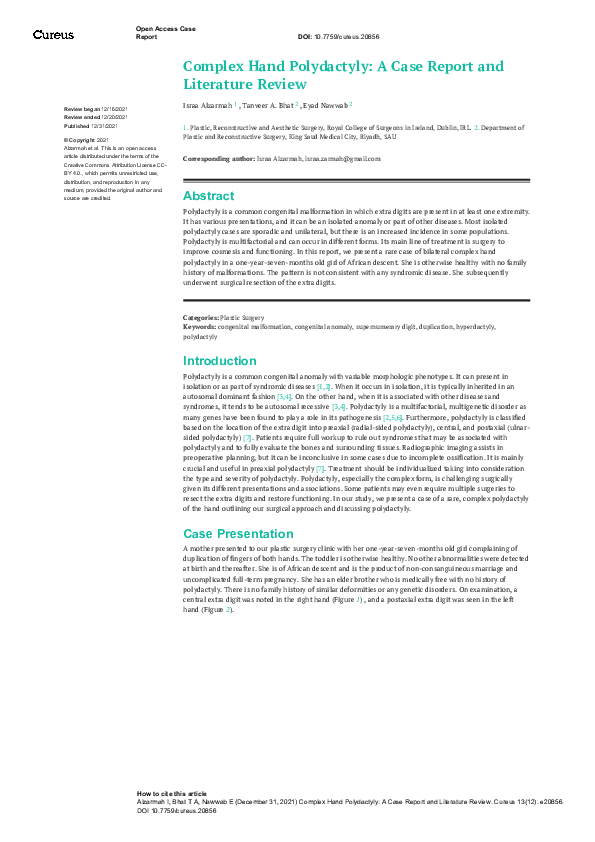 (PDF) Complex Hand Polydactyly: A Case Report and Literature Review