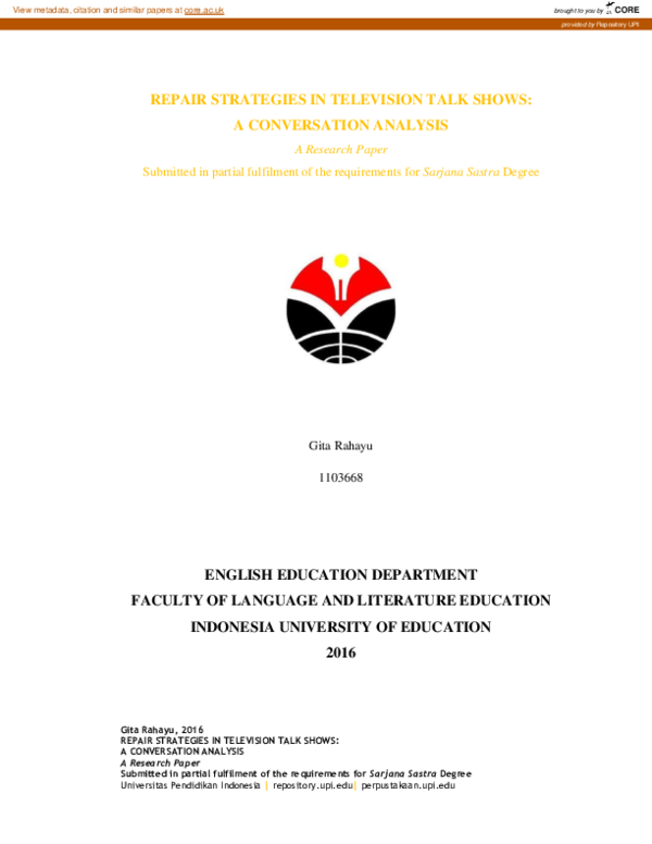 (PDF) Repair Strategies in Television Talk Shows: A Conversation Analysis