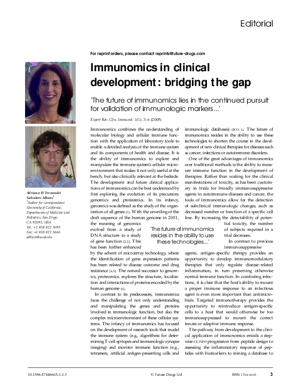 (PDF) Immunomics in clinical development: bridging the gap
