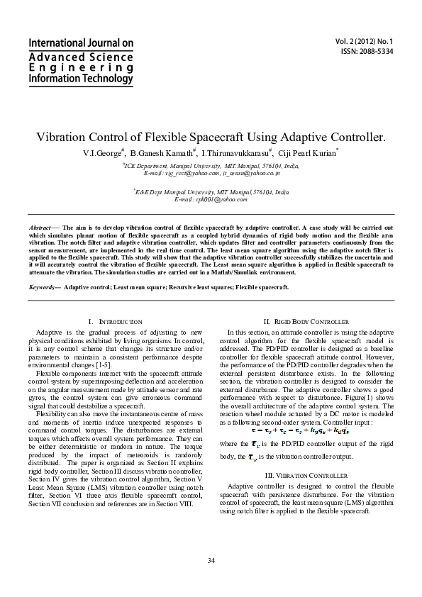 Pdf Vibration Control Of Flexible Spacecraft Using Adaptive Controller