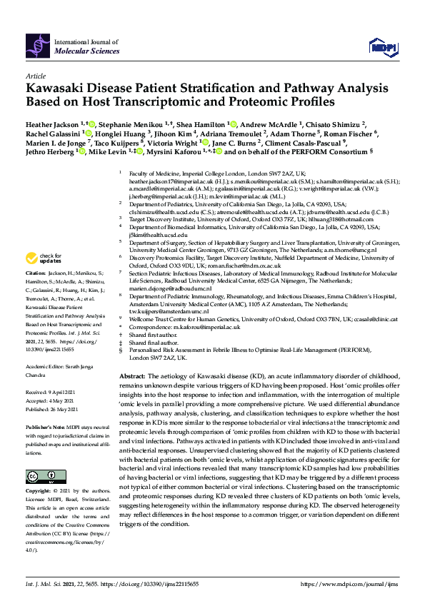 (PDF) Kawasaki Disease patient stratification and pathway analysis ...