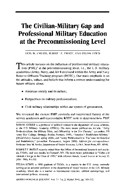 (PDF) The Civilian-Military Gap and Professional Military Education at ...