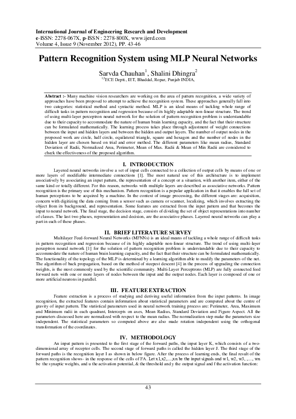 (PDF) Pattern Recognition System using MLP Neural Networks