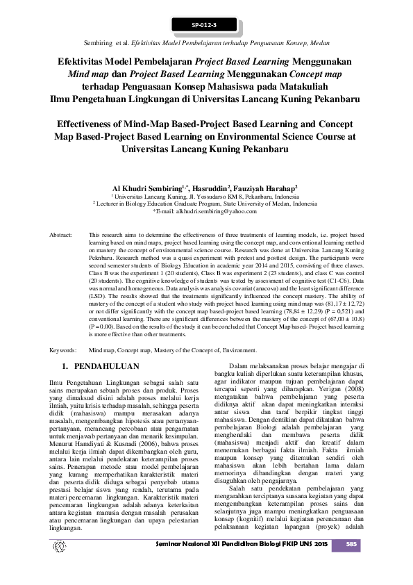 (PDF) Effectiveness of Mind-Map Based-Project Based Learning and Concept Map Based-Project Based ...
