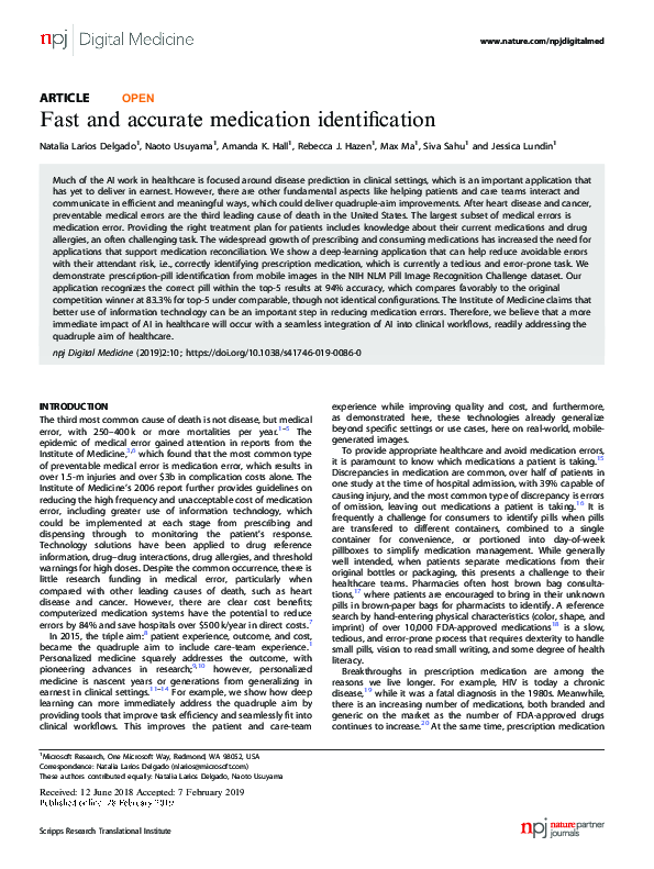 (PDF) Fast and accurate medication identification