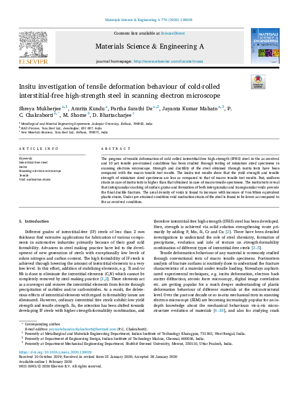 Pdf Insitu Investigation Of Tensile Deformation Behaviour Of Cold