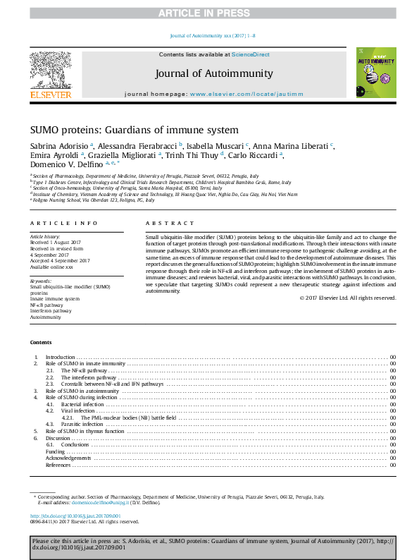 (PDF) SUMO proteins: Guardians of immune system