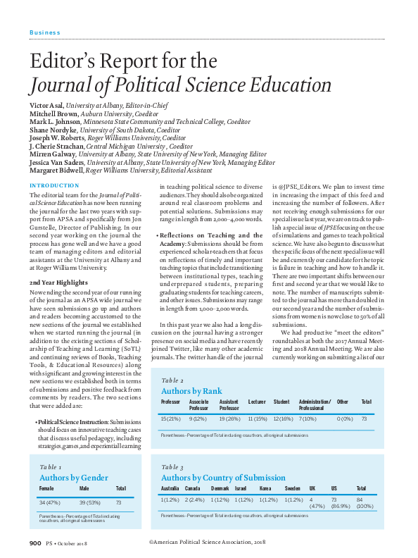 (PDF) Editor’s Report for the Journal of Political Science Education