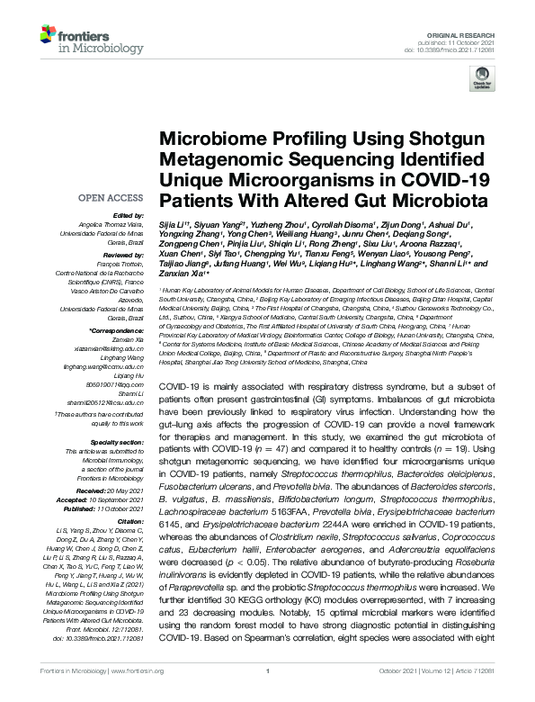 (PDF) Microbiome Profiling Using Shotgun Metagenomic Sequencing Identified Unique Microorganisms ...