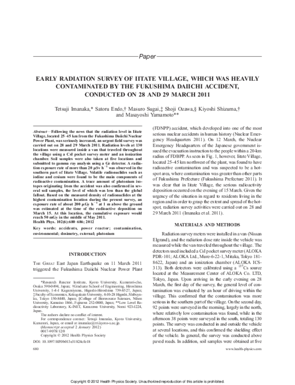 (PDF) Early radiation survey of Iitate village, which was heavily ...