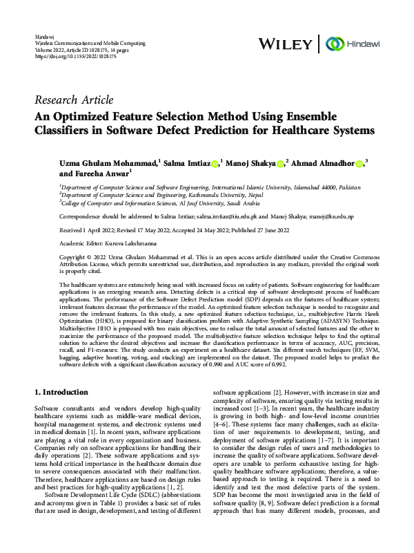 (PDF) An Optimized Feature Selection Method Using Ensemble Classifiers in Software Defect ...