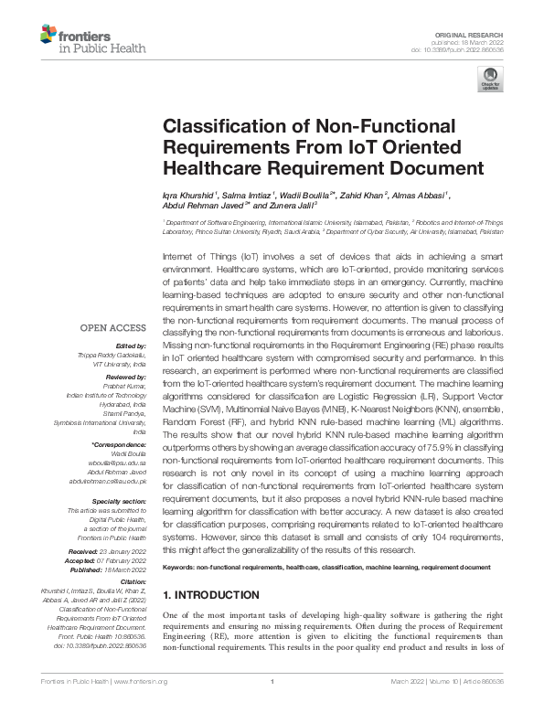 (PDF) Classification of Non-Functional Requirements From IoT Oriented Healthcare Requirement ...