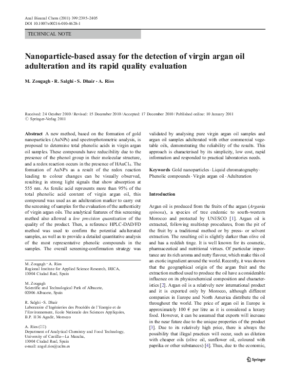 (PDF) Nanoparticle-based assay for the detection of virgin argan oil adulteration and its rapid ...
