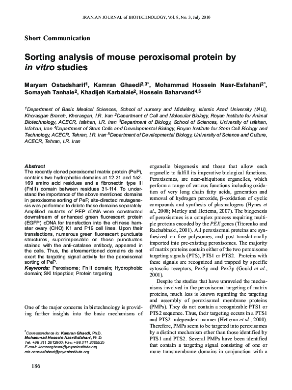 (PDF) Sorting analysis of mouse peroxisomal protein by in vitro studies