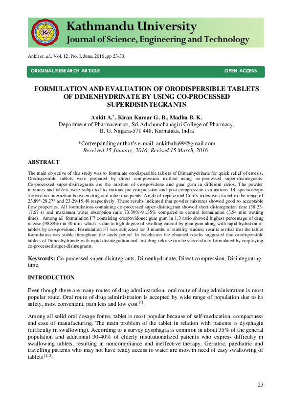 Pdf Formulation And Evaluation Of Orodispersible Tablets Of Drotaverine Hcl