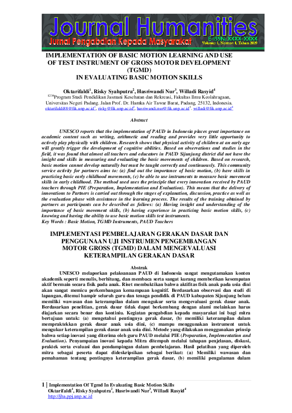 (PDF) Implementation of Basic Motion Learning and Use of Test ...